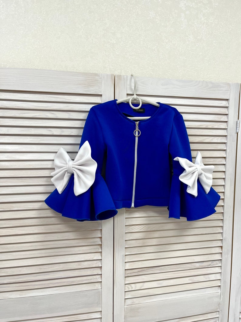 Royal Blue Scuba Girls Suit: Bell Sleeve Jacket & Shorts, Custom Outfit ...