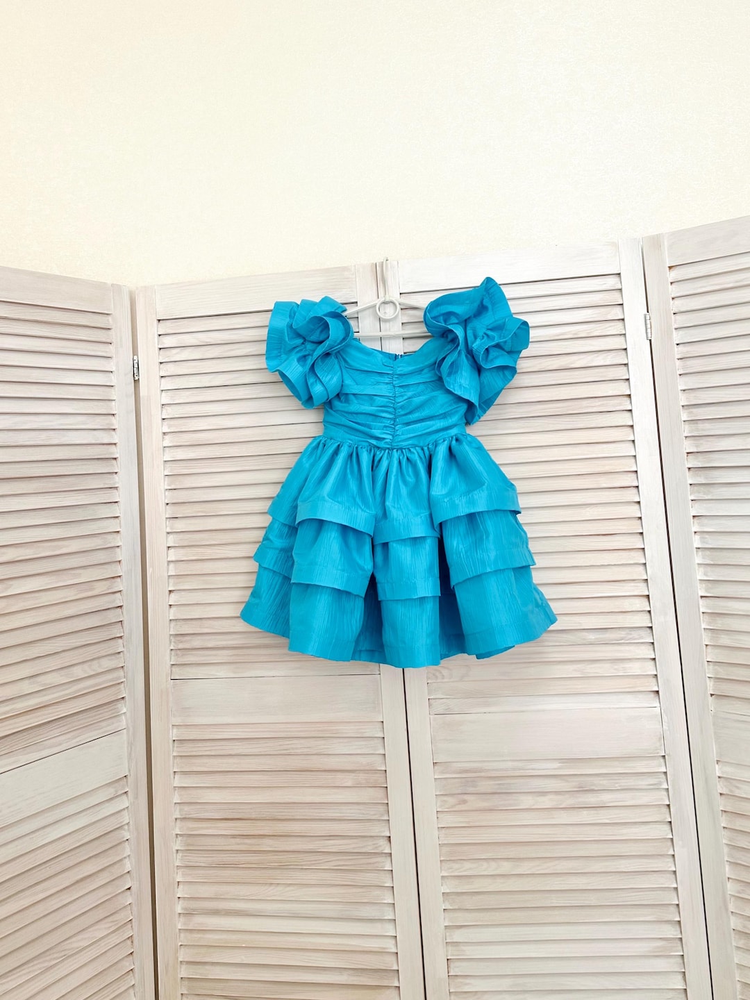 Bright Blue Girls Pageant Cocktail Dress With Ruffled Sleeves/ Pageant ...
