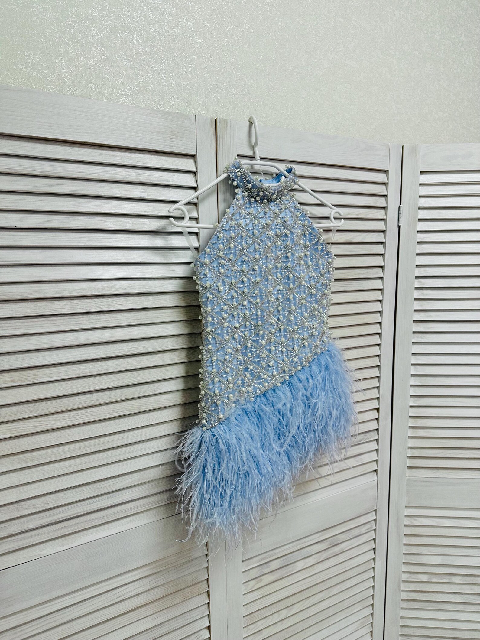 Baby Blue Beaded Feathers Dress: Cocktail Pageant Outfit - Etsy
