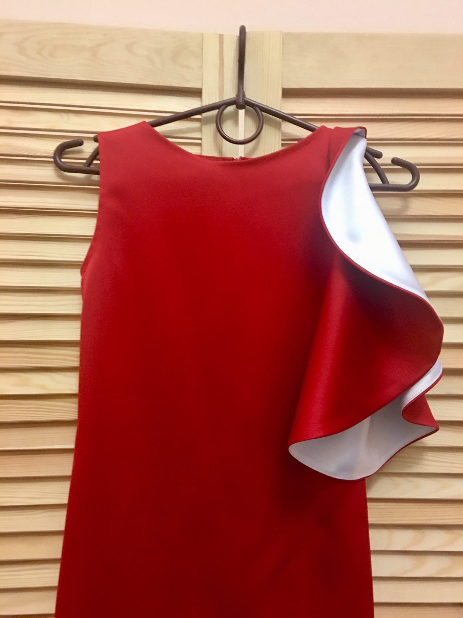 Red and white pageant interview dress with belt/ Knee length | Etsy