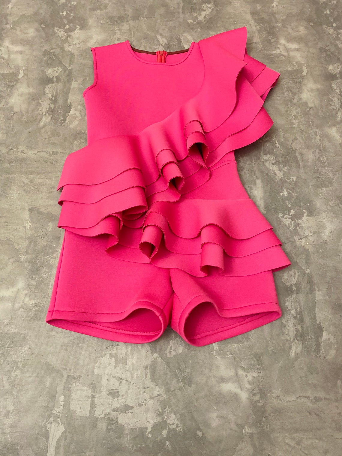Hot Pink Girls Neoprene/ Scuba Romper With Ruffles/ Casual - Etsy