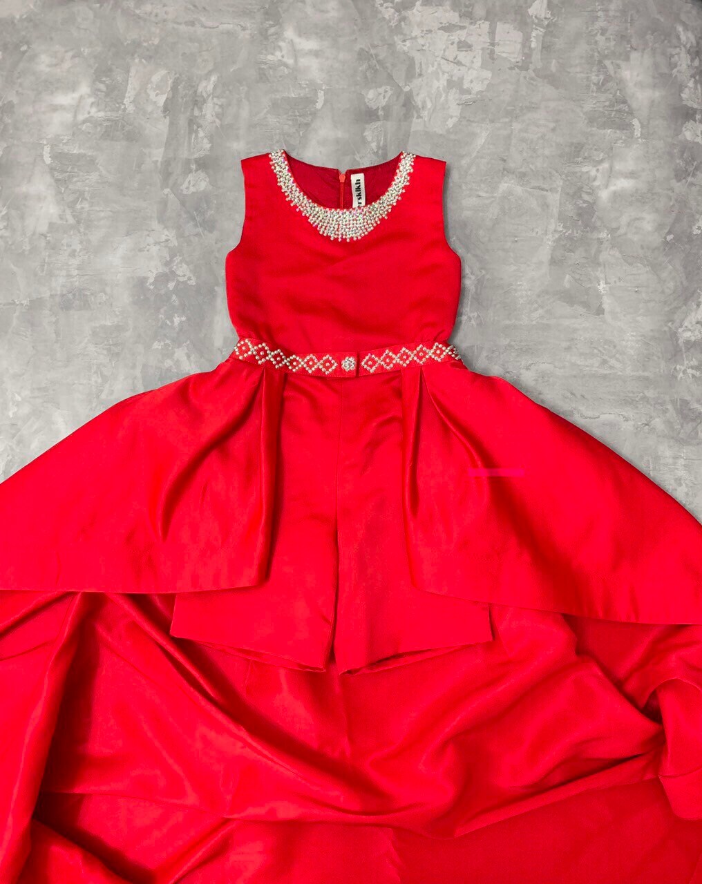 Red pageant fun fashion outfit with train and romper/ High low | Etsy