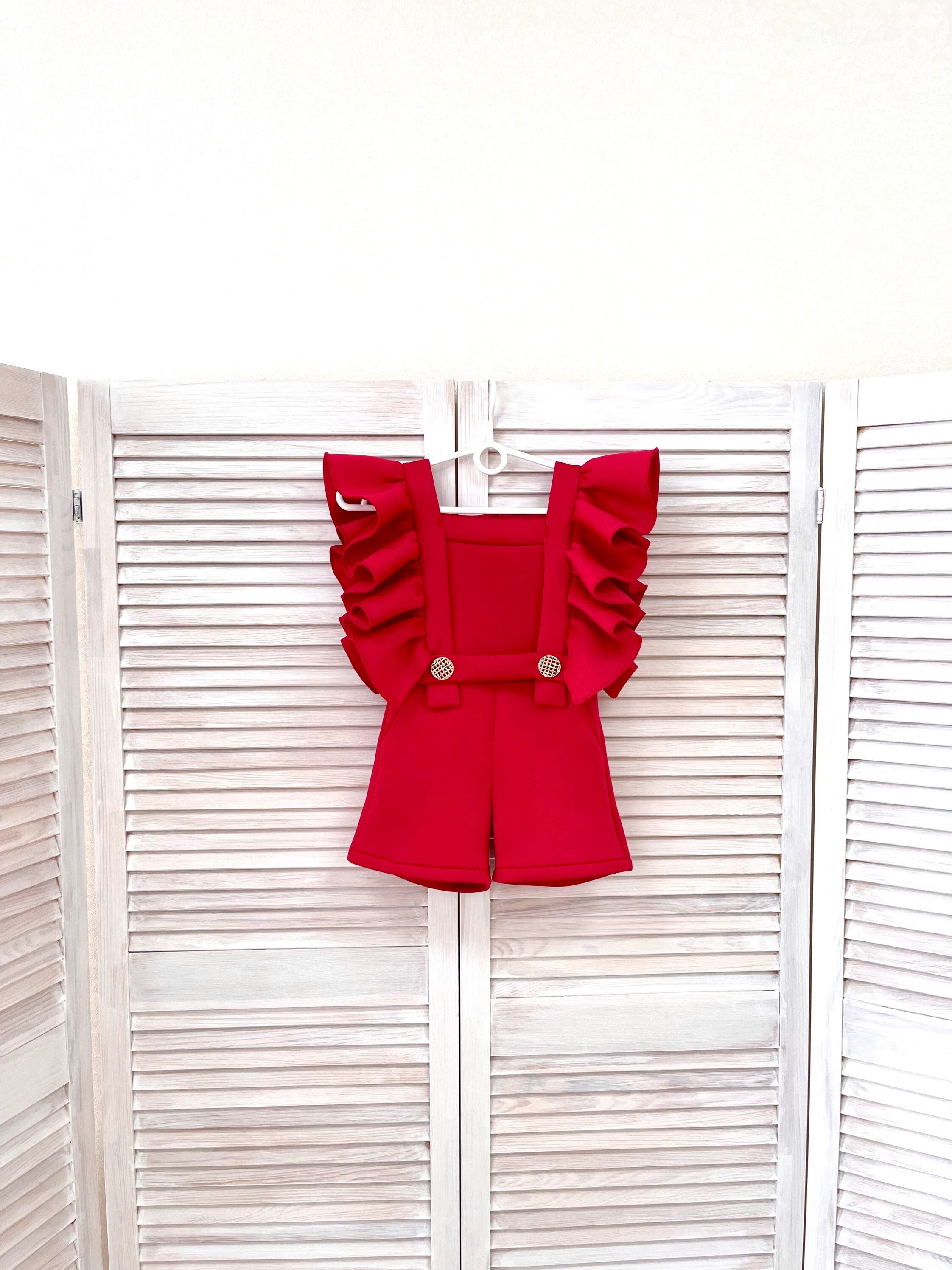 Red Girls Neoprene/ Scuba Romper With Ruffles and Pockets/ - Etsy