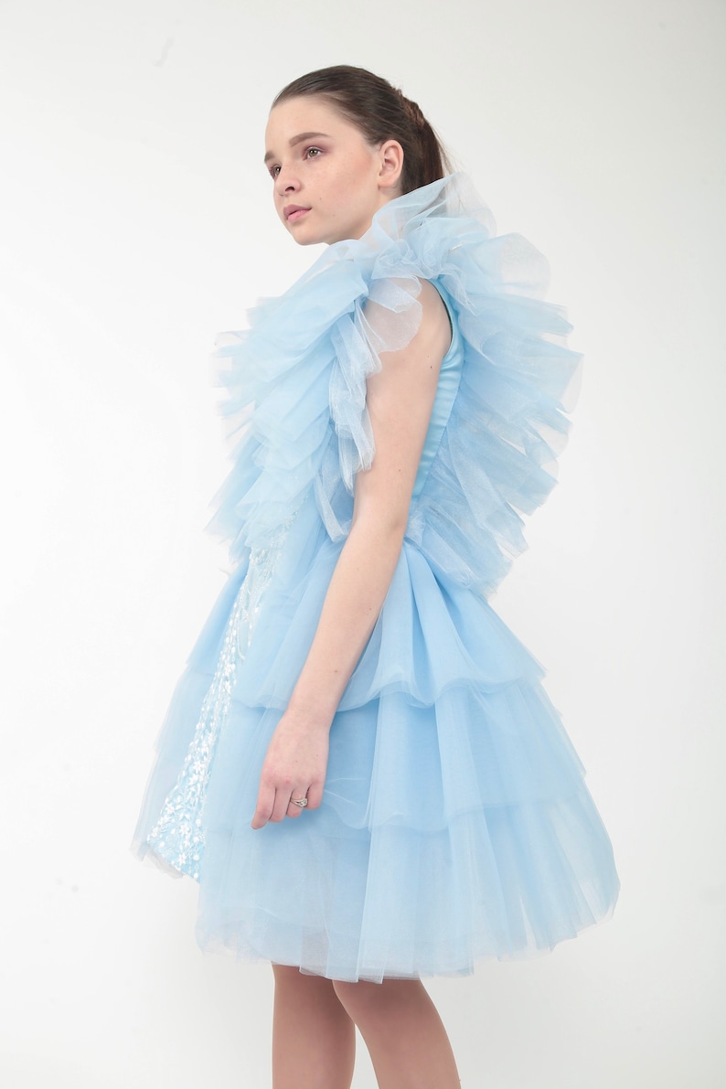 Baby Blue White Pageant dress/ Tulle ruffles glitter lace girl | Etsy