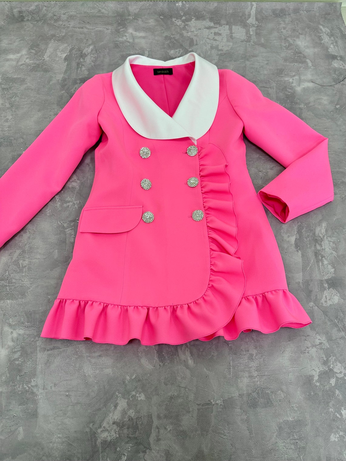 Neon Pink Girls Pageant Dress: Ruffle Trim, Rhinestone Buttons - Etsy