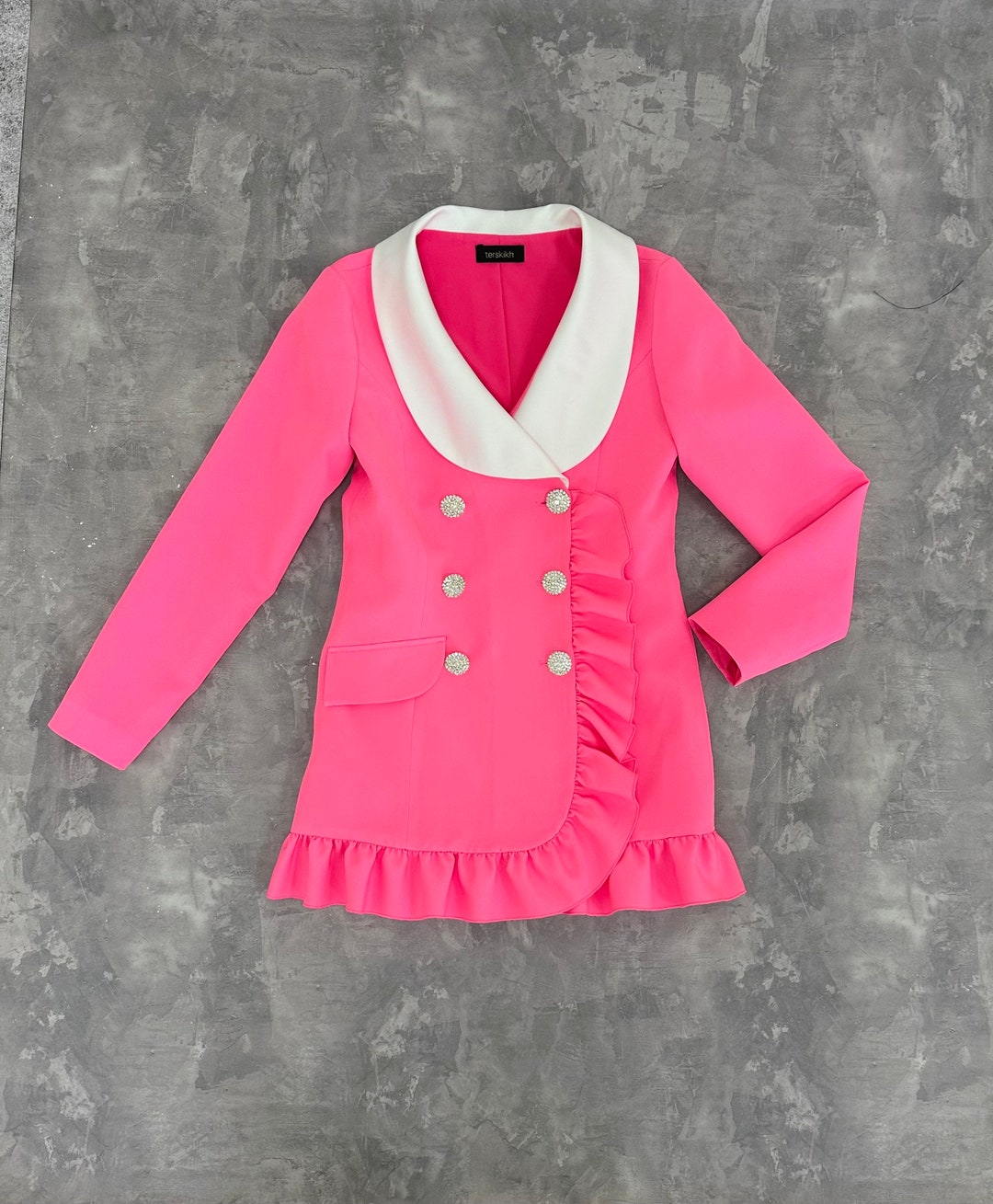 Neon Pink Girls Pageant Dress: Ruffle Trim, Rhinestone Buttons - Etsy