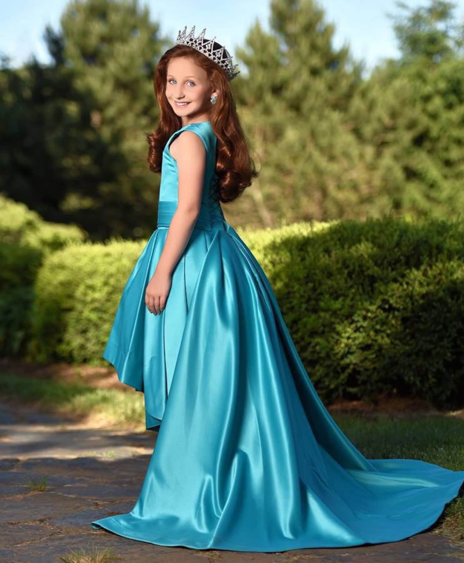 Turquoise Blue Pageant High Low Dress With Train /fun Fashion - Etsy