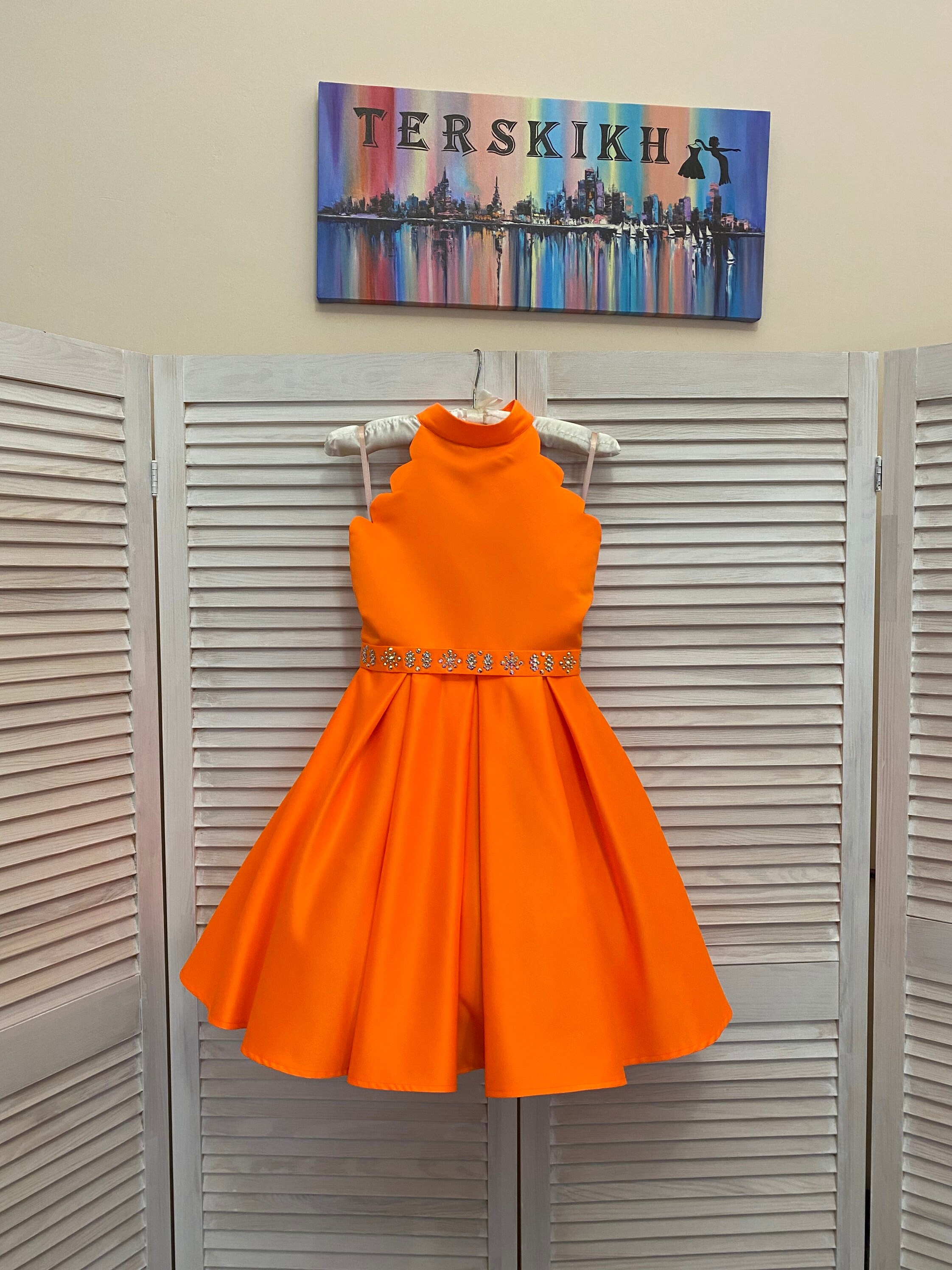 Neon Orange Pageant Cocktail Dress With Scrolled Neckline and - Etsy
