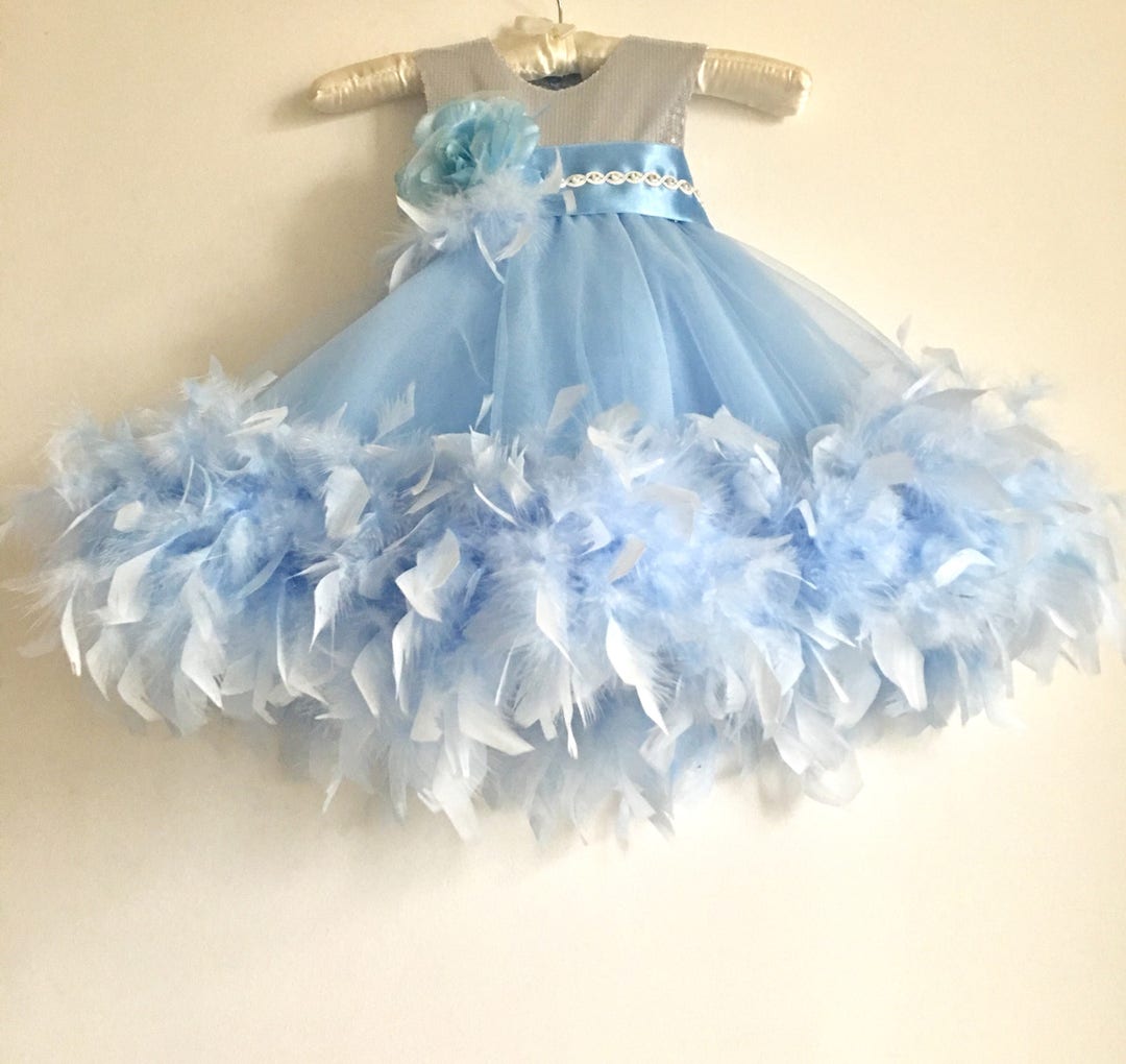 Baby Blue Feather Tulle Dress: Sequined Birthday Princess Gown - Etsy
