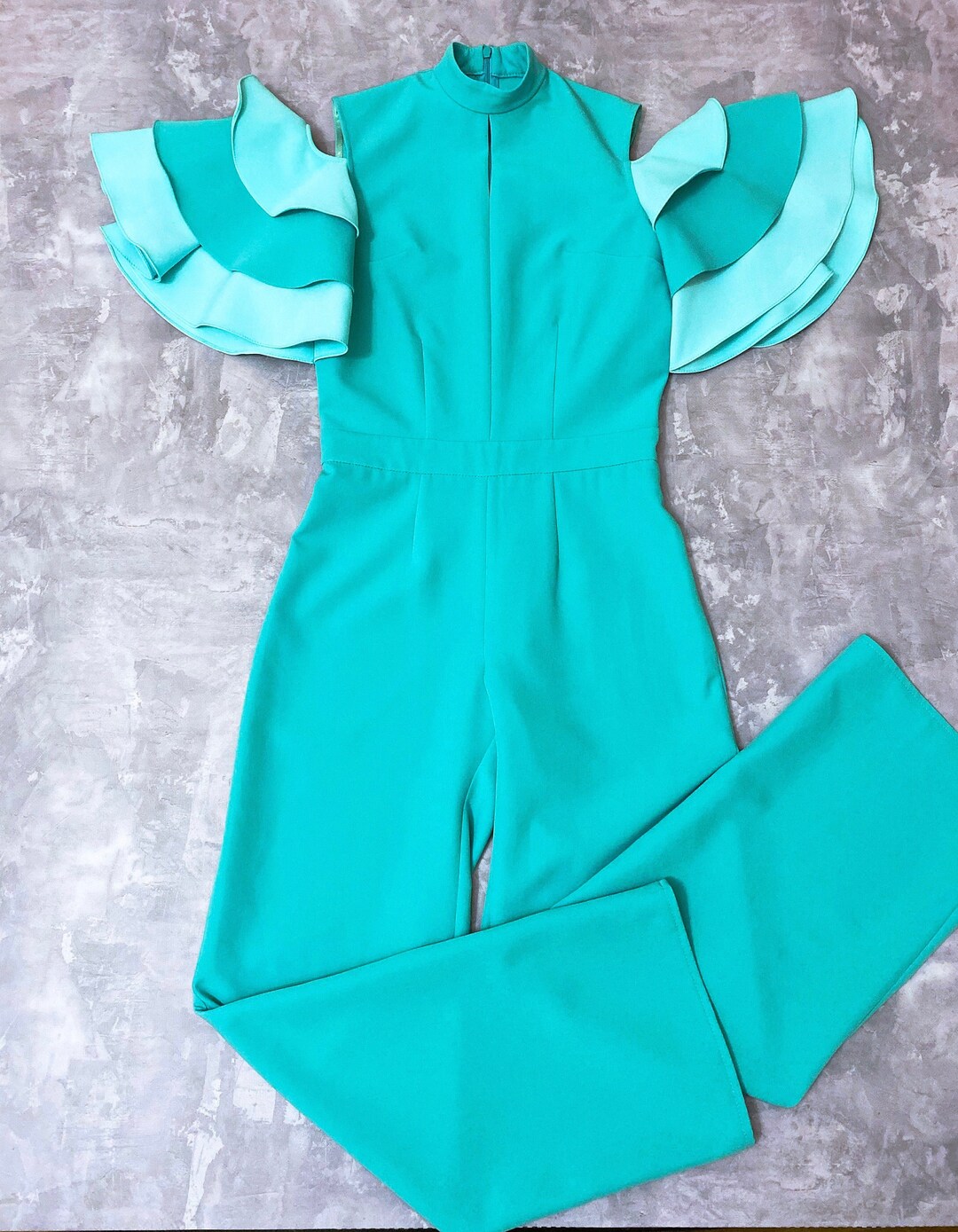 Turquoise Ruffle Sleeve Jumpsuit: Girls Pageant Interview Outfit - Etsy