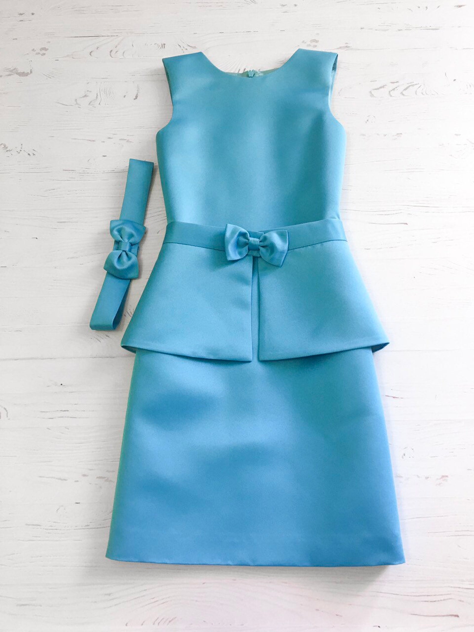 Blue Turquoise Pageant Interview Dress With Peplum and Belt/ - Etsy