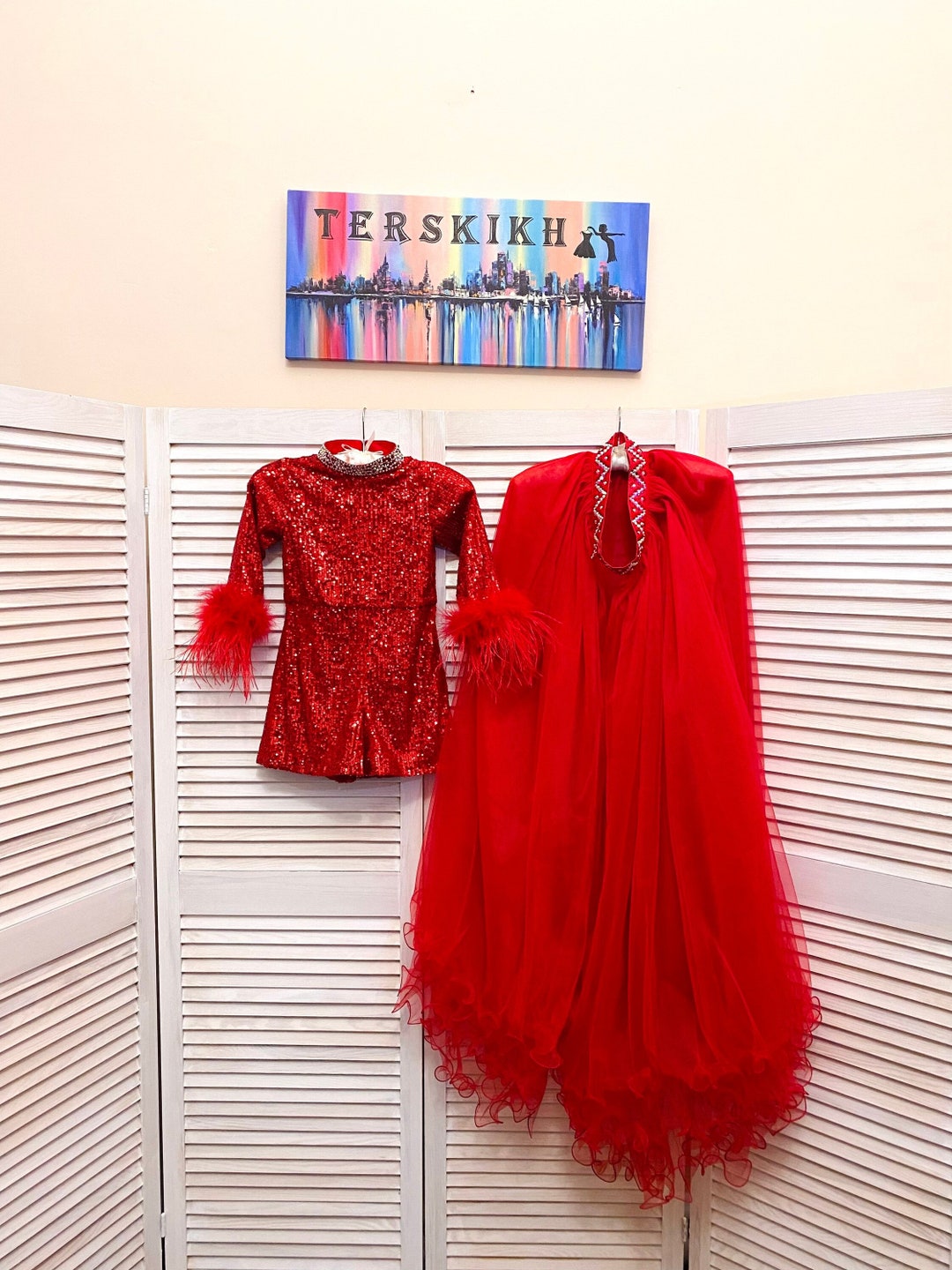 Red Sequin Pageant Outfit: Girls Runway Romper With Tulle Train - Etsy