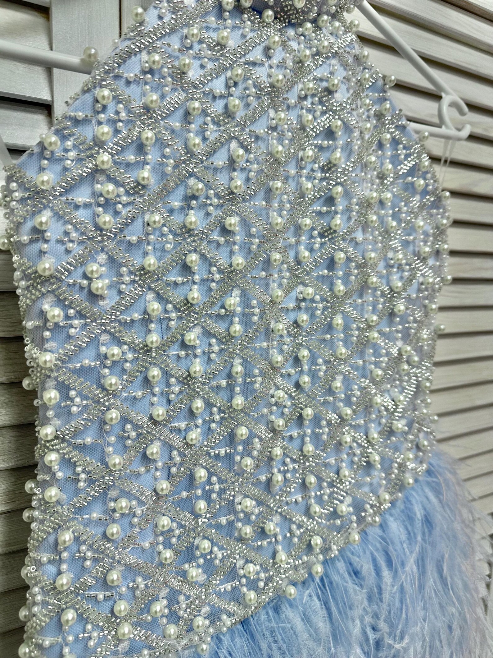 Baby Blue Beaded Feathers Dress: Cocktail Pageant Outfit - Etsy