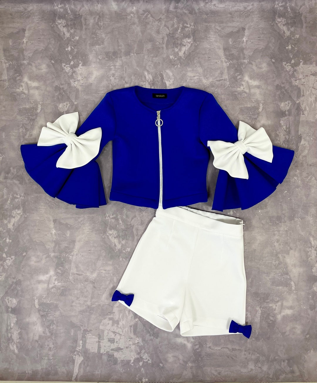 Royal Blue Scuba Girls Suit: Bell Sleeve Jacket & Shorts, Custom Outfit ...