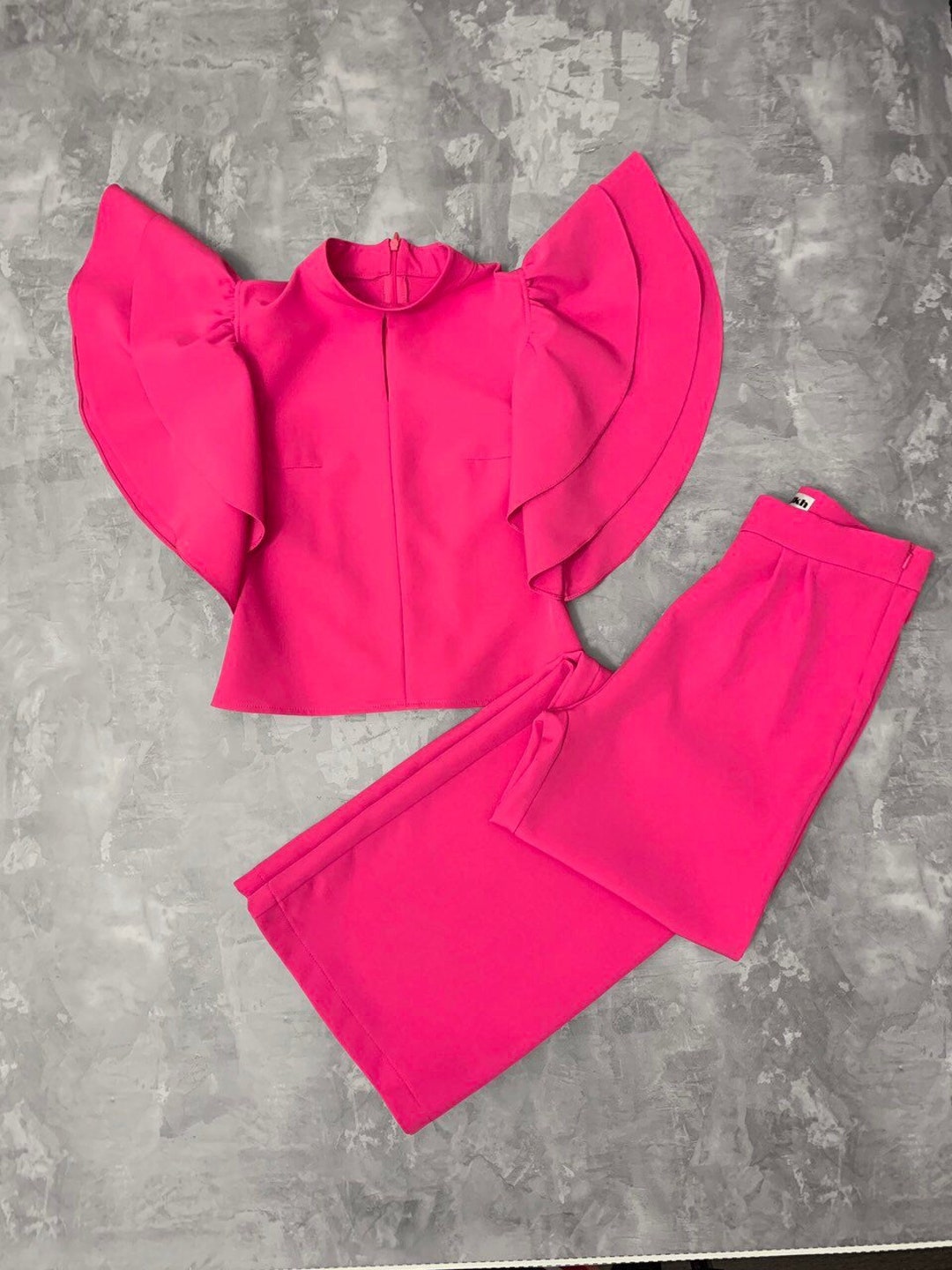 Hot Pink Pageant Interview Suit With Pants/ Top and Pants Set/ Girls ...