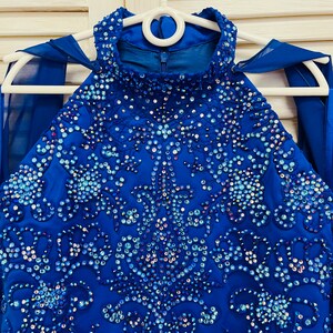 Royal Blue Fringes Pageant Fun Fashion Outfit With Chiffon Cape and ...