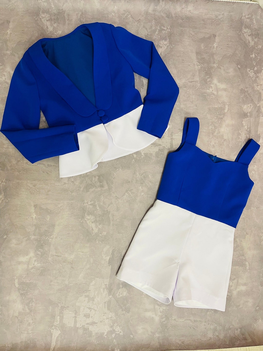 Royal Blue and White Girls Suit With Jacket and Romper/ Girls Pageant ...