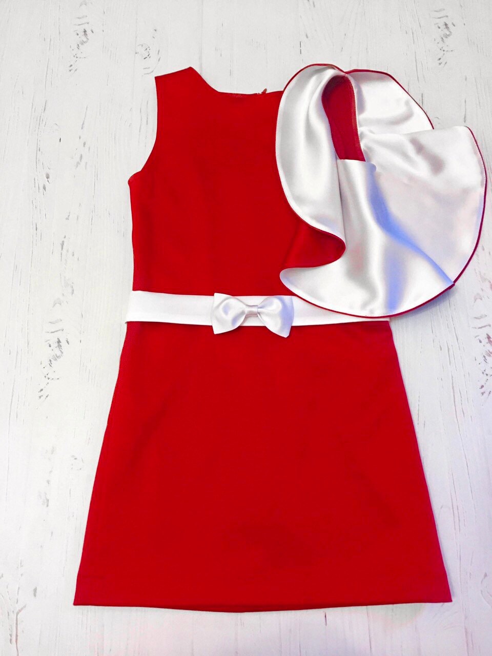 Red and White Pageant Interview Dress With Belt/ Knee Length - Etsy