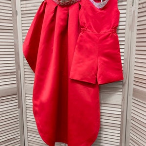 Red Pageant Fun Fashion Outfit With Train and Romper/ High Low Pageant ...