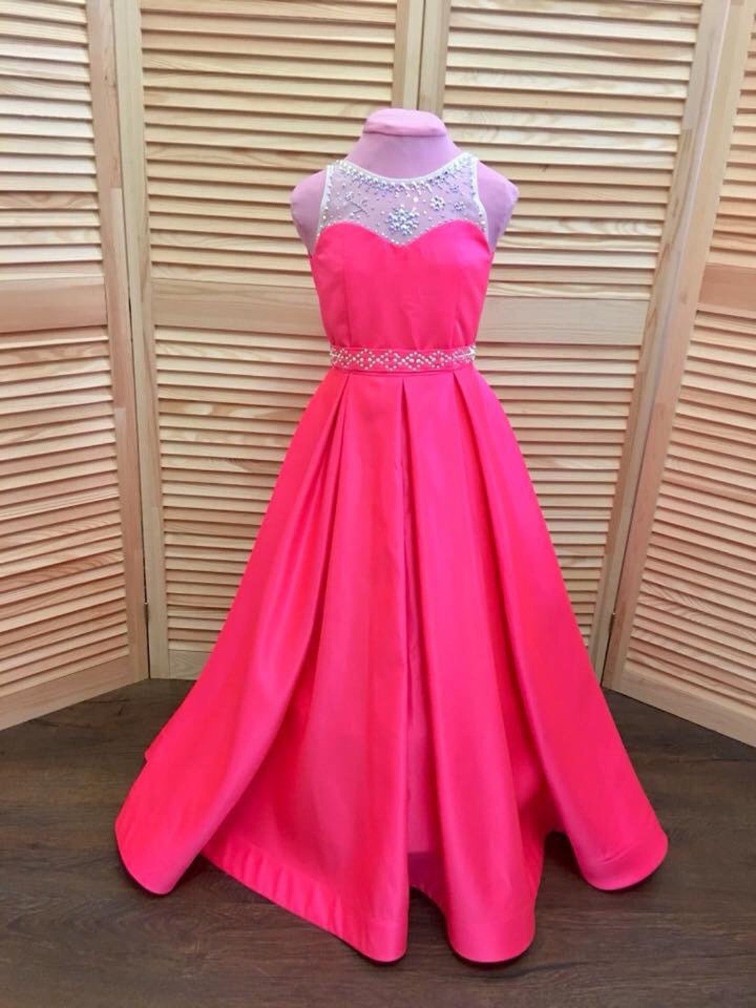 Hot Pink Pageant Dress/ Girls Pageant Gown/ Floor Length Dress/ Custom ...