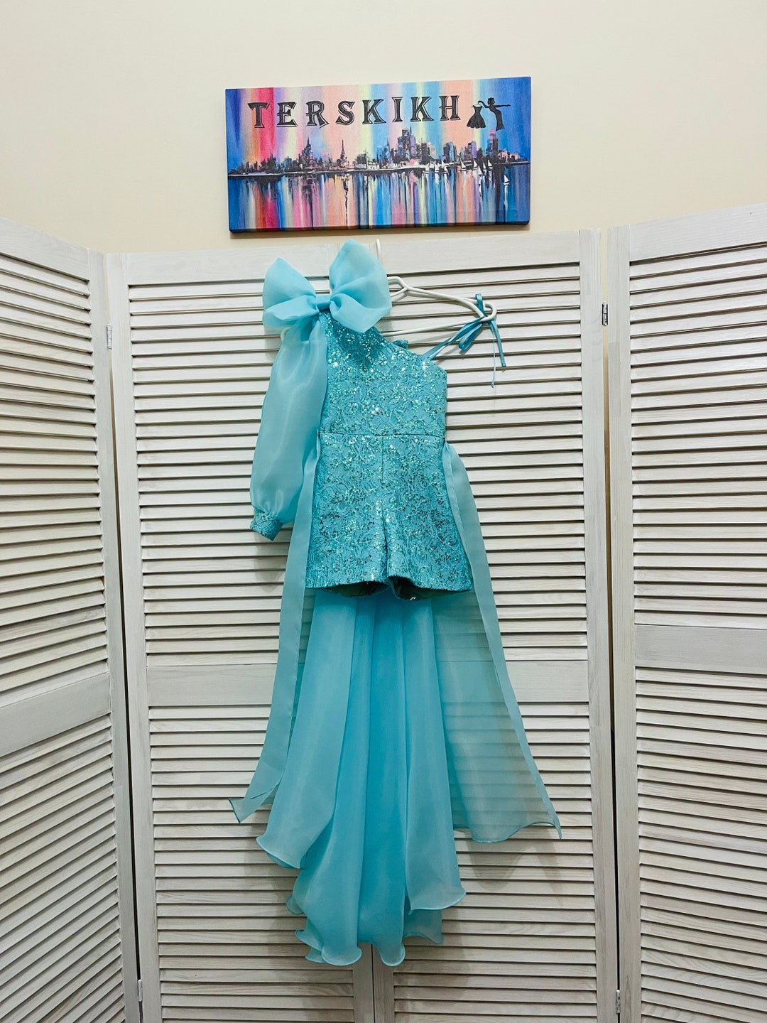 Turquoise Mint Pageant Fun Fashion Outfit With Lace Romper and Organza ...