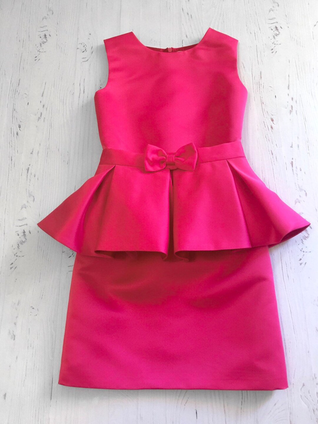 Hot Pink Pageant Interview Dress With Peplum and Belt/ Peplum Dress ...