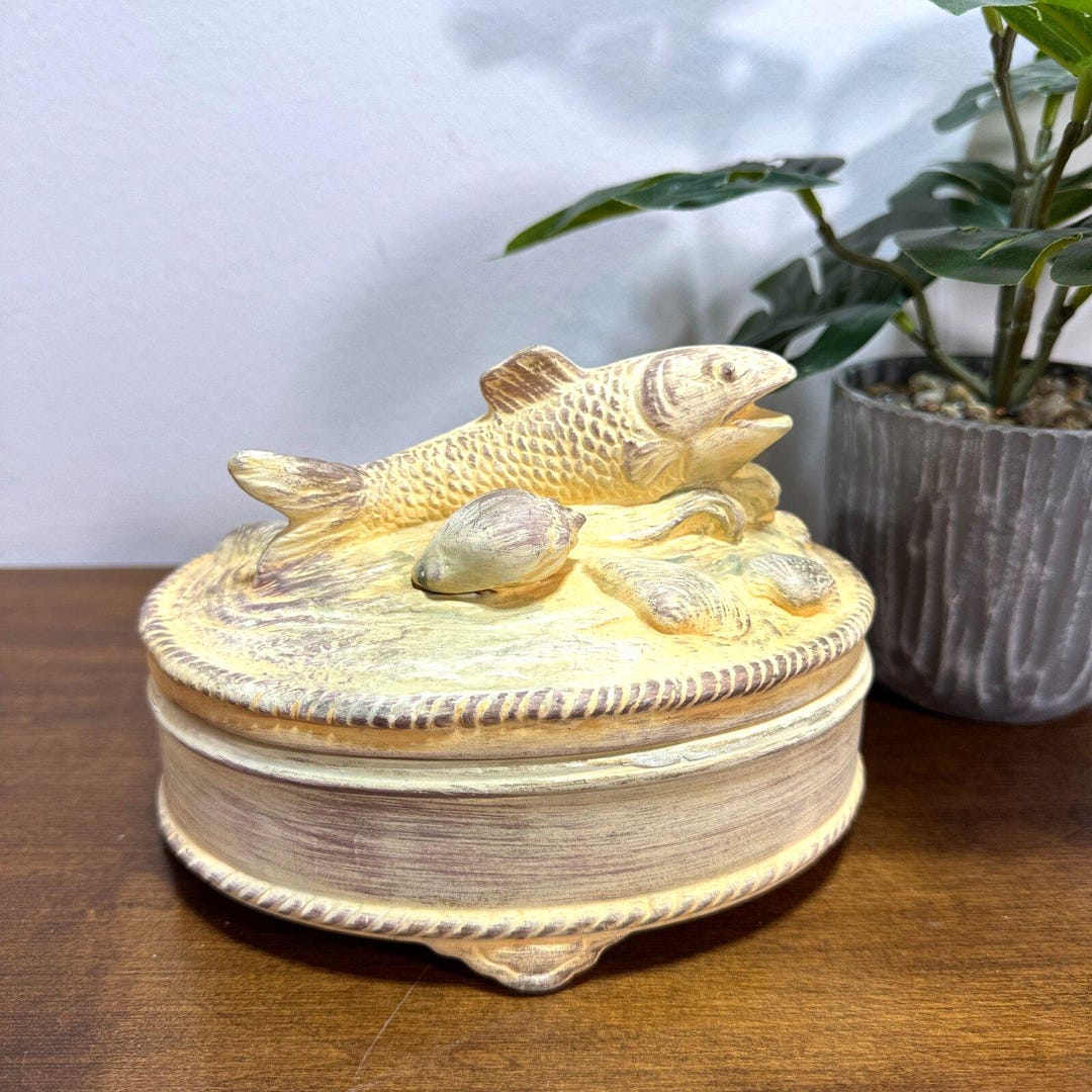 Vintage Fish Trinket Box Handmade Beach Seashells 6 Inches - Etsy