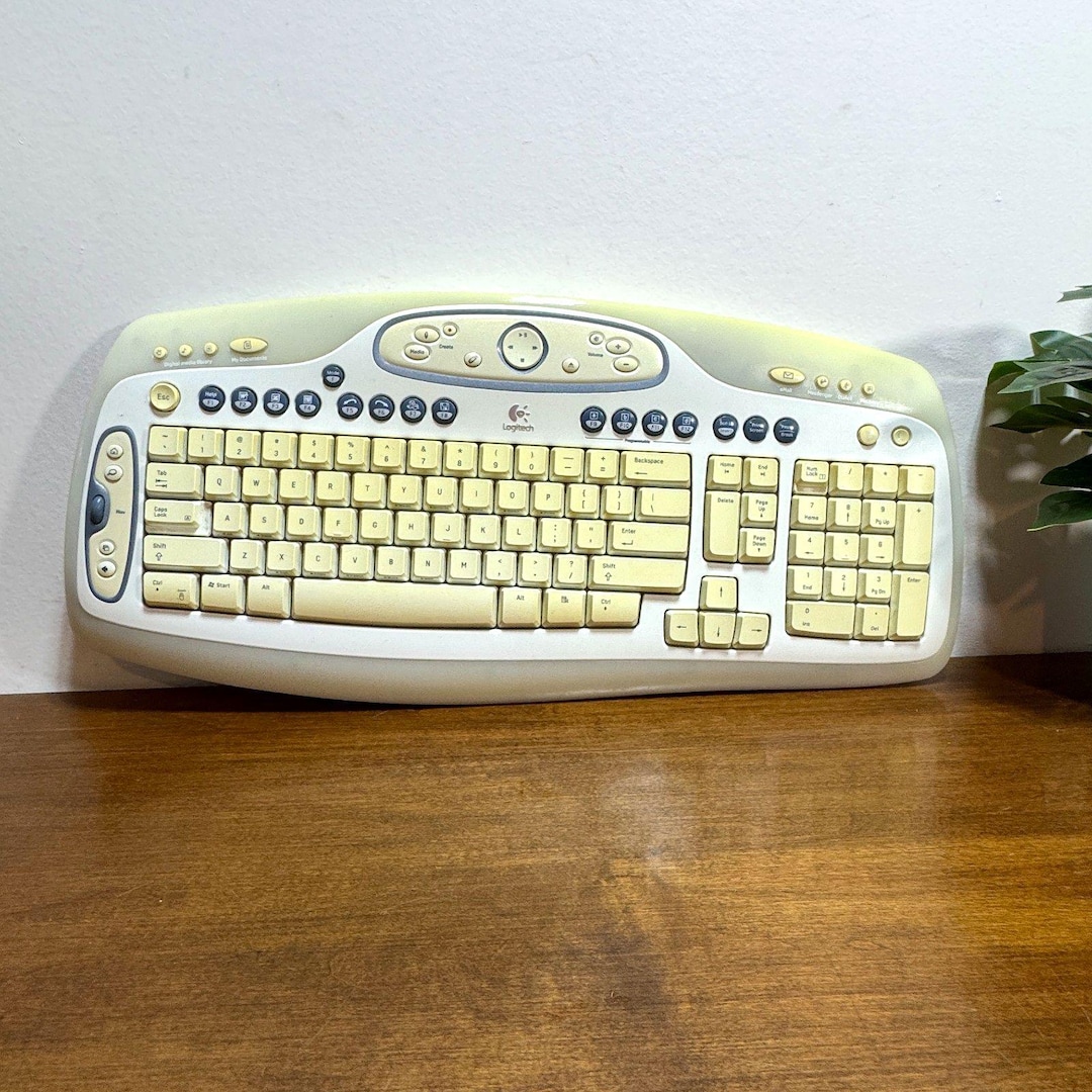 Vintage Logitech Wireless Keyboard Clicky Desktop LX 501 Ergonomic ...