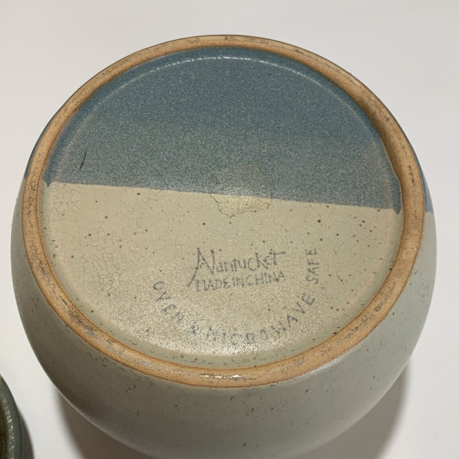 Nantucket Stoneware Pottery Bean Pot Blue Beige With Lid 6 - Etsy