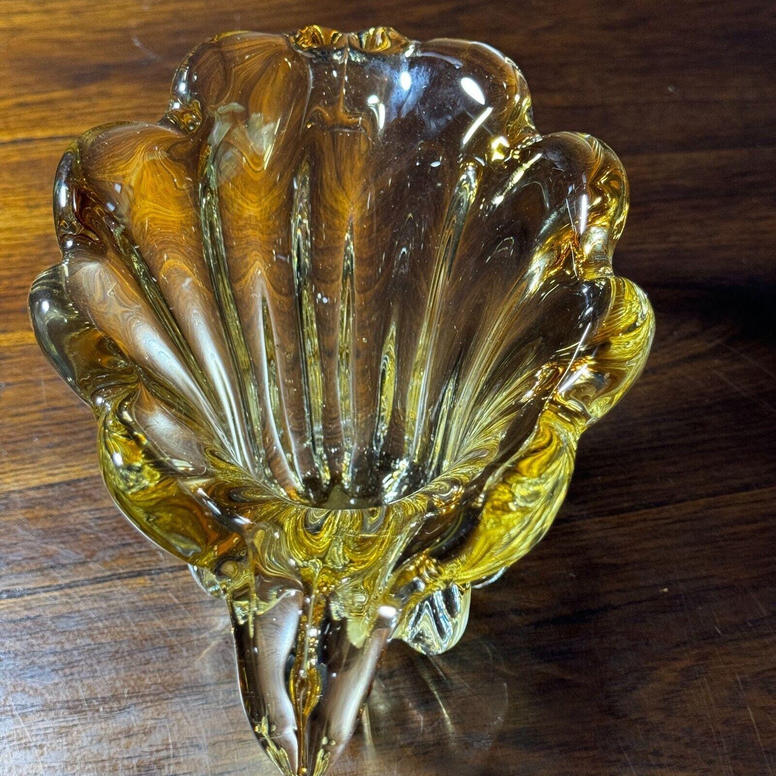 Vintage Murano Blown Glass Waterfall Vase Yellow Amber Mid Century ...