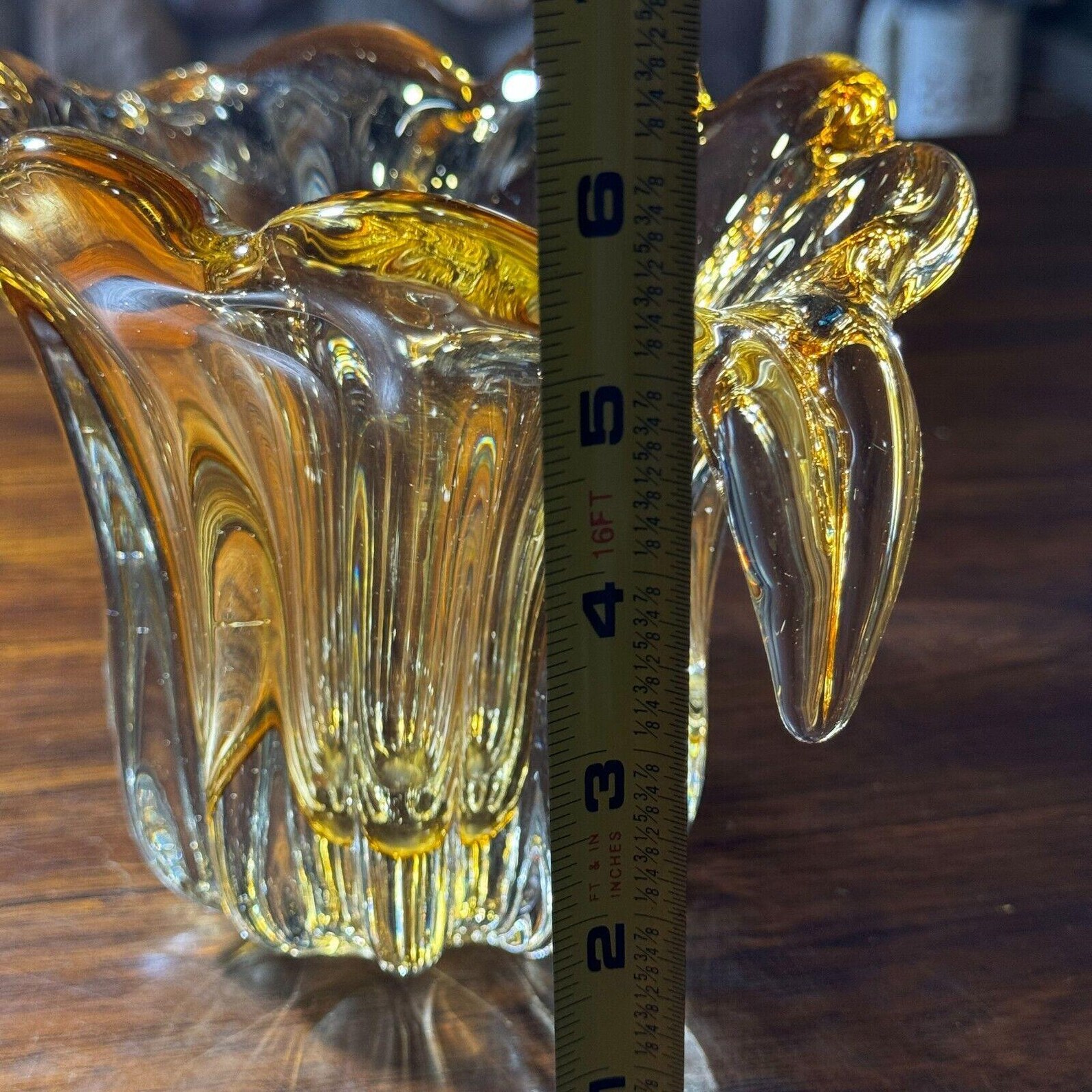 Vintage Murano Blown Glass Waterfall Vase Yellow Amber Mid Century ...