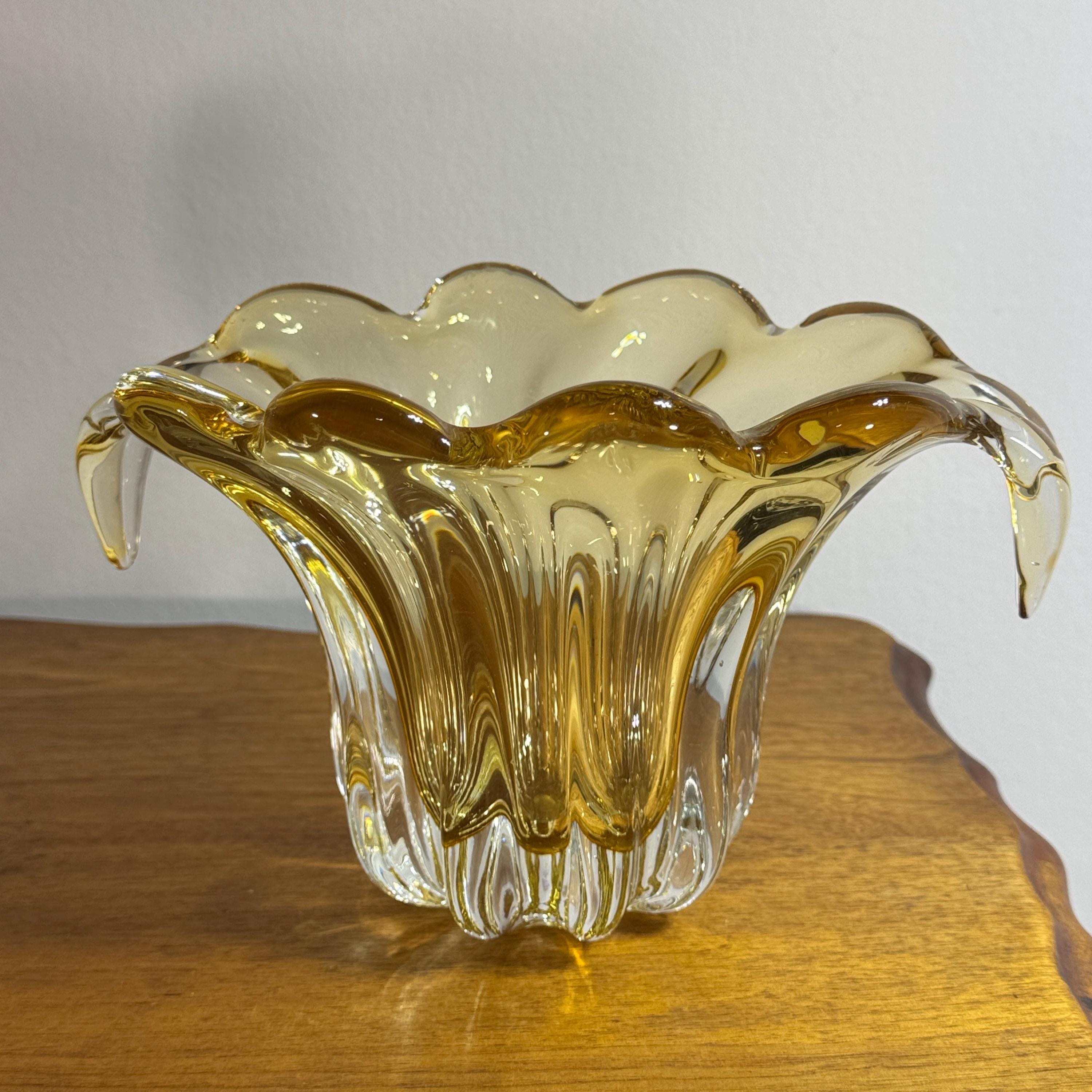 Vintage Murano Blown Glass Waterfall Vase Yellow Amber Mid Century ...