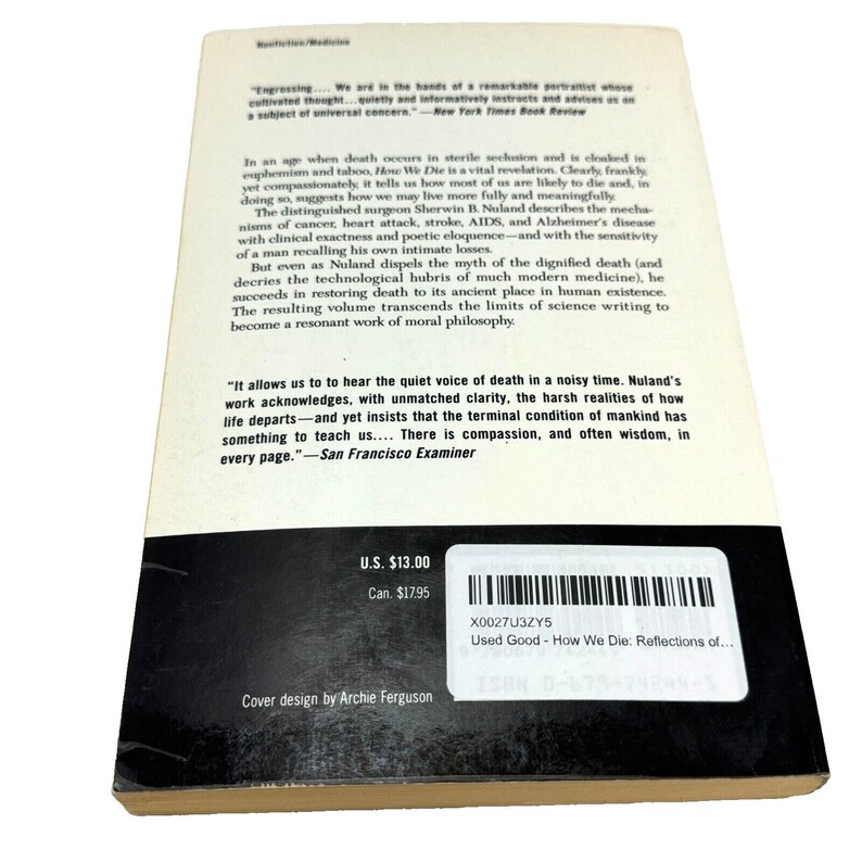How We Die Reflections on Life's Final Chapter by Sherwin Nuland ...