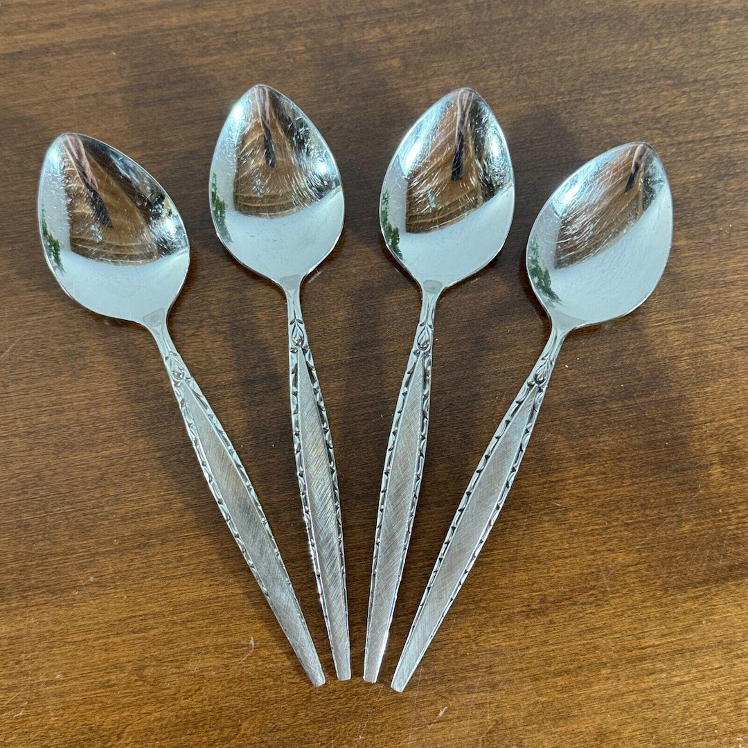 4 Oneida Community Venetia Spoons Flatware Stainless Tablespoons Soup 7 ...