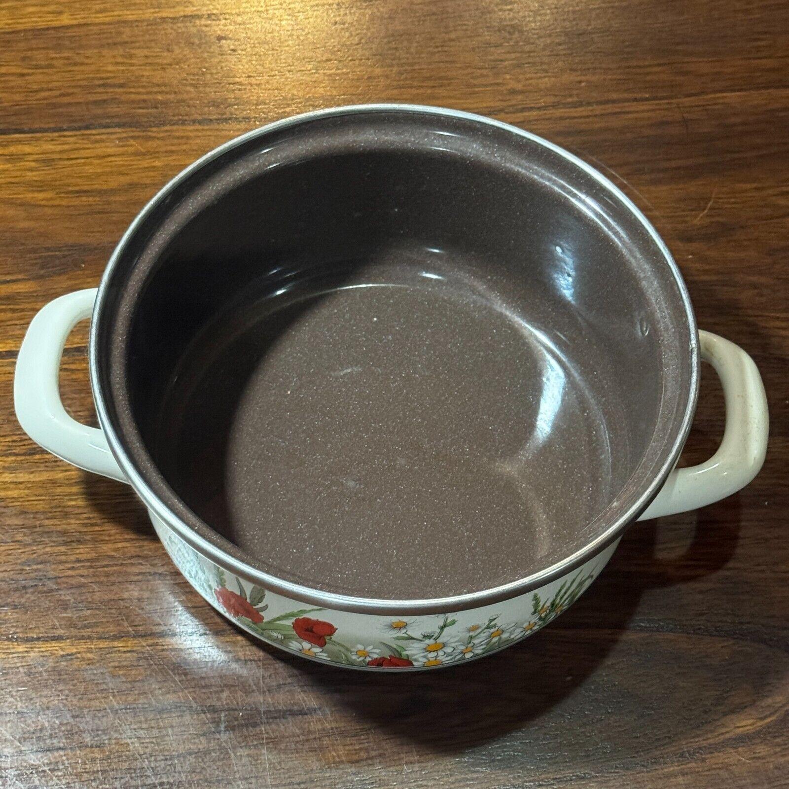 Vintage Enamel Pot Dutch Oven Red Poppies Daisies With Handles 7" - Etsy