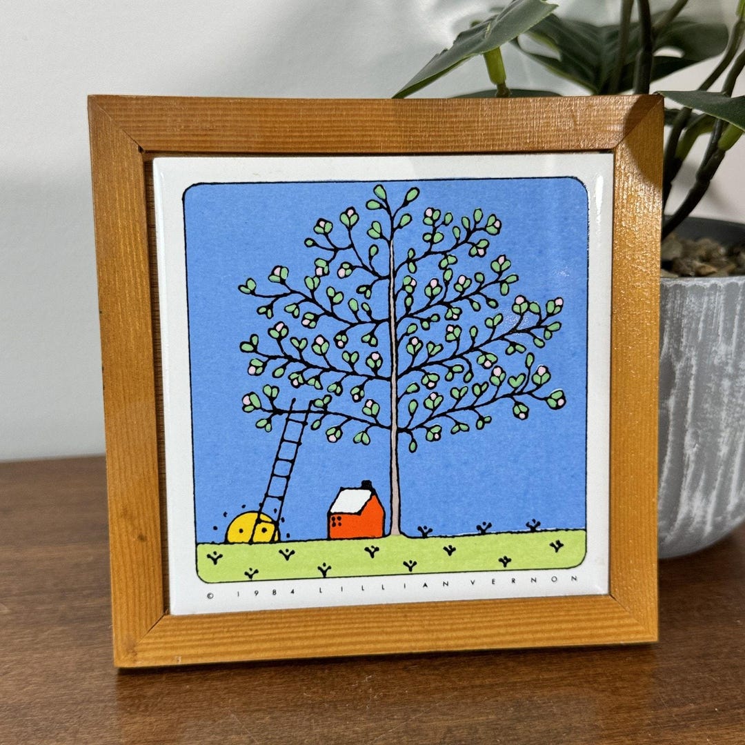Vintage 1984 Lillian Vernon Framed Tile Art Spring Tree House Ladder ...