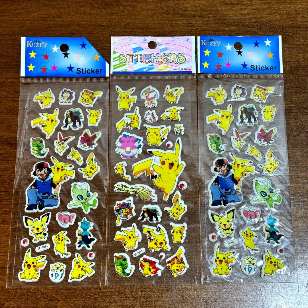 Pokemon Puffy 3D Stickers Pikachu Ash Meowth Kuzey JF-1091 JF-1093 3 ...