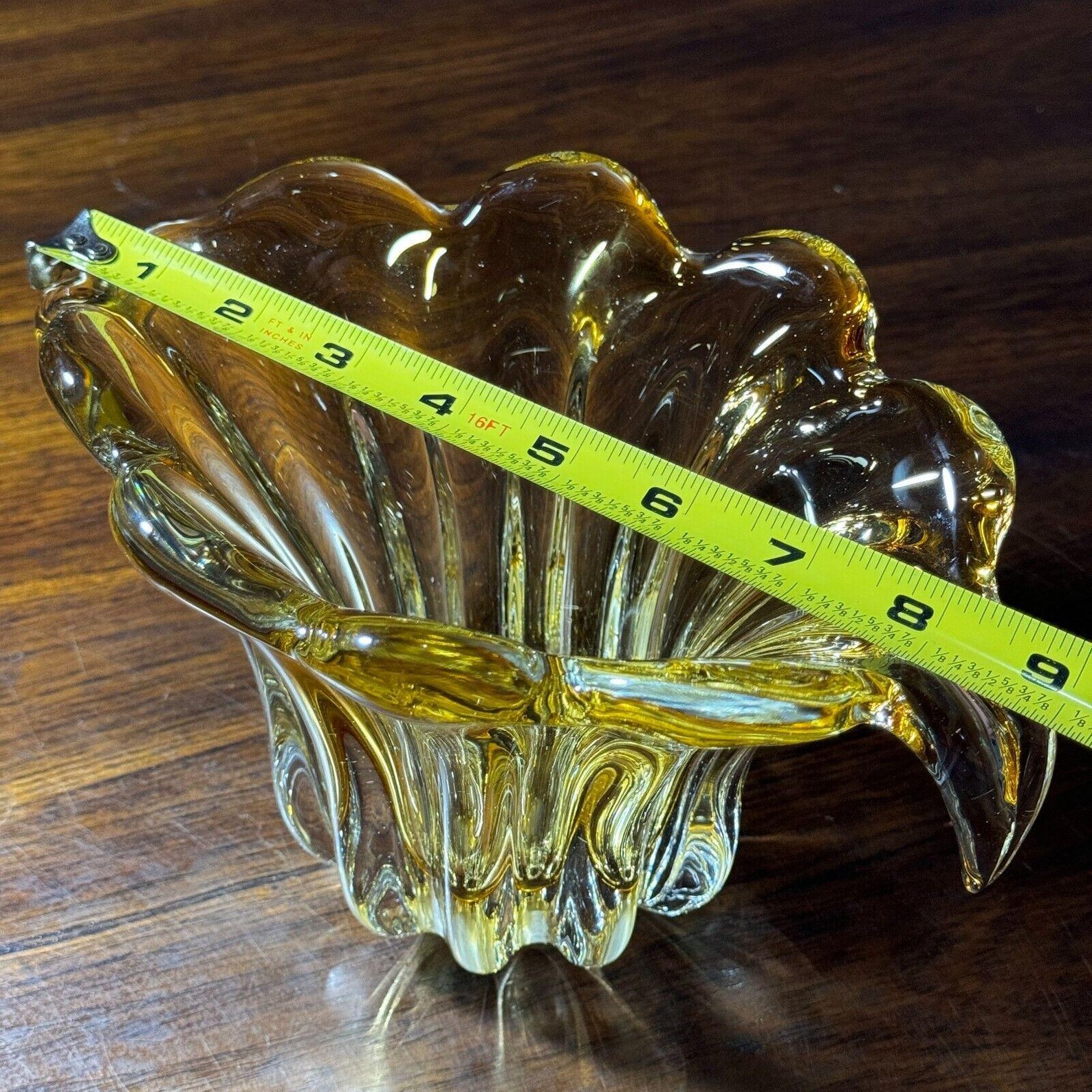 Vintage Murano Blown Glass Waterfall Vase Yellow Amber Mid Century ...