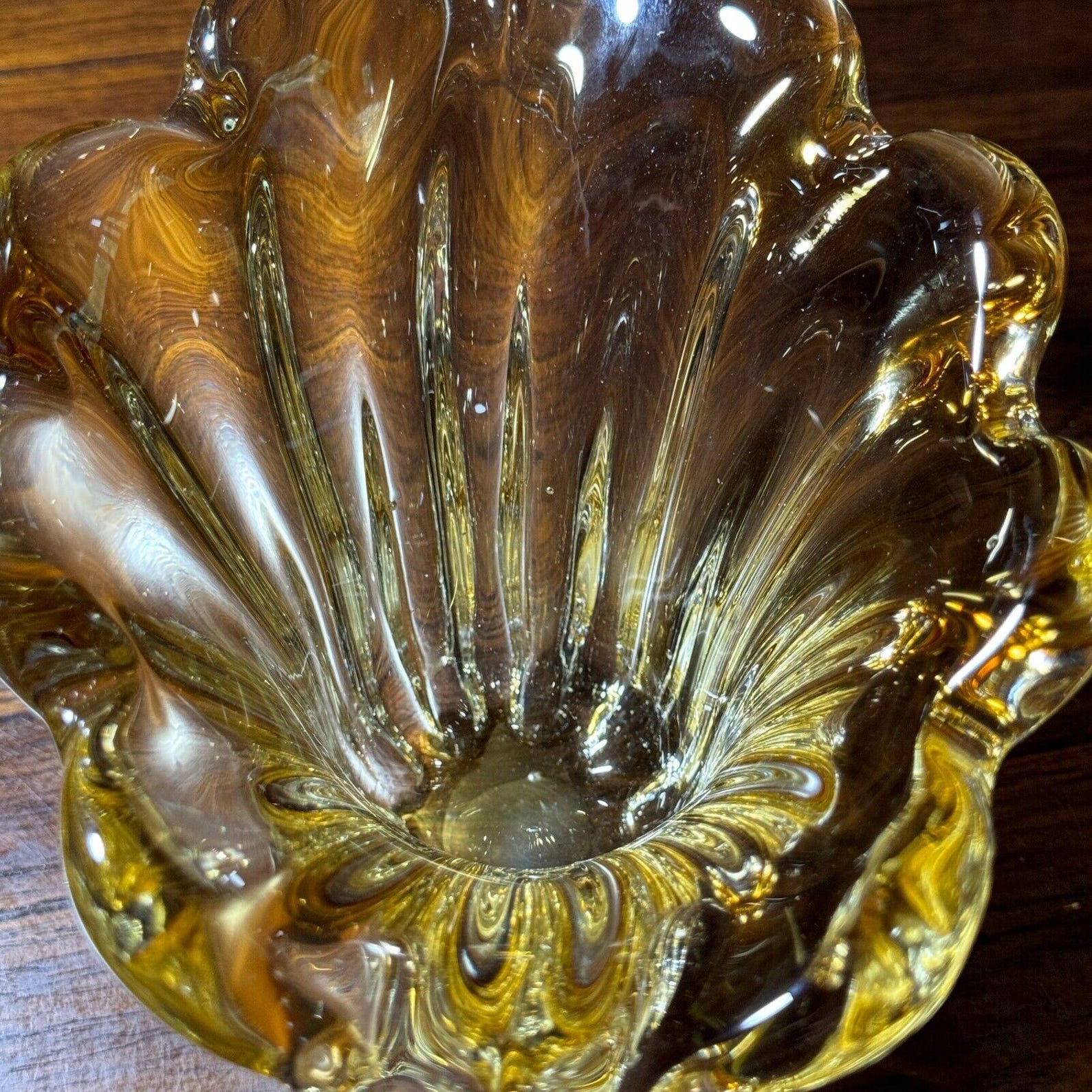 Vintage Murano Blown Glass Waterfall Vase Yellow Amber Mid Century ...