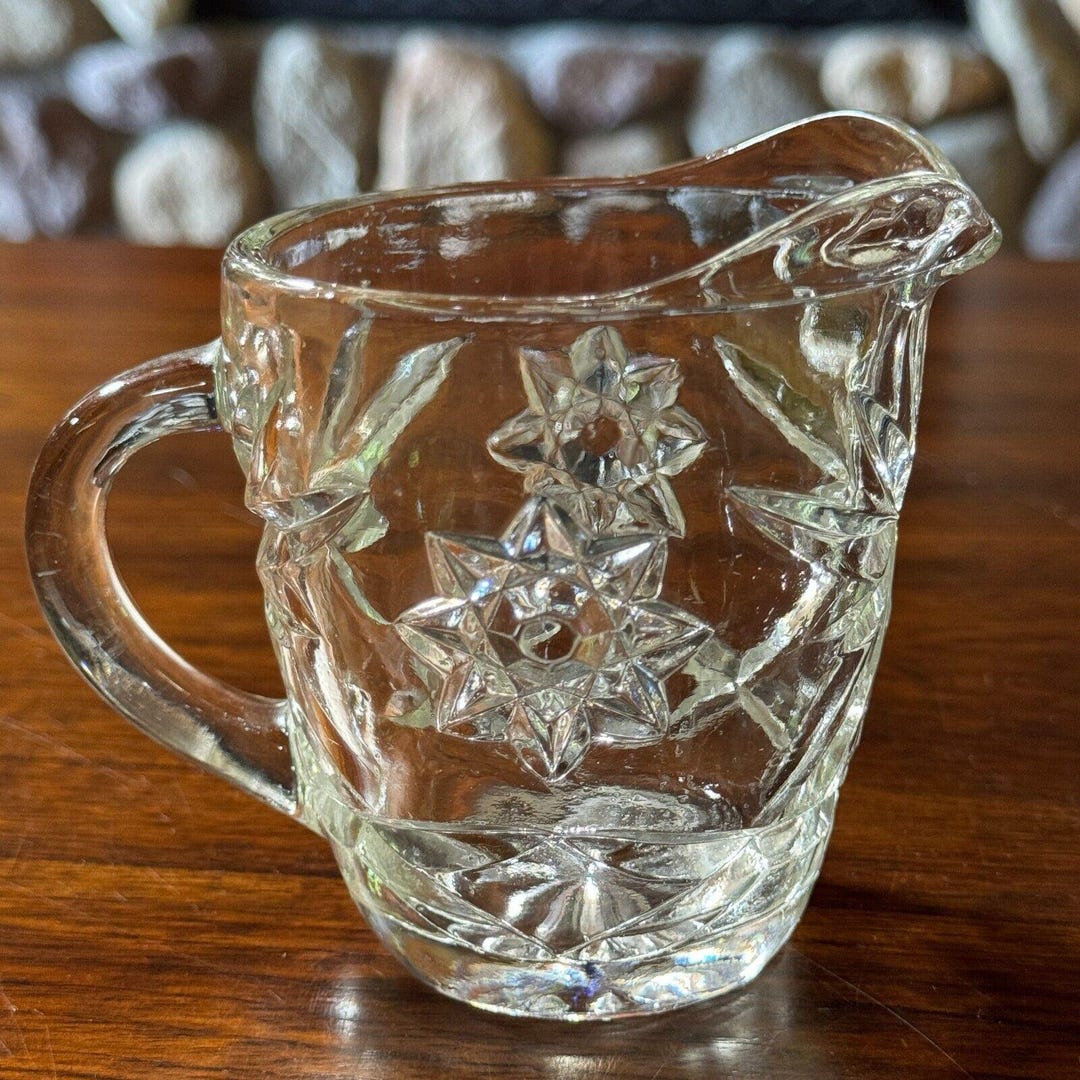 Anchor Hocking Creamer Star of David Early American Clear Glass Pitcher ...