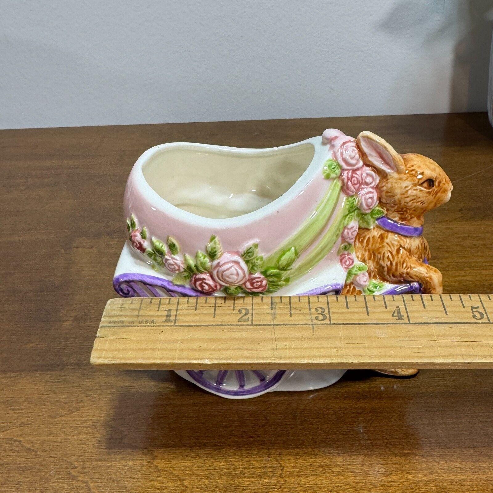 Vintage Lefton Rabbit Planter Bunny Ceramic Easter Spring Garden Cart ...