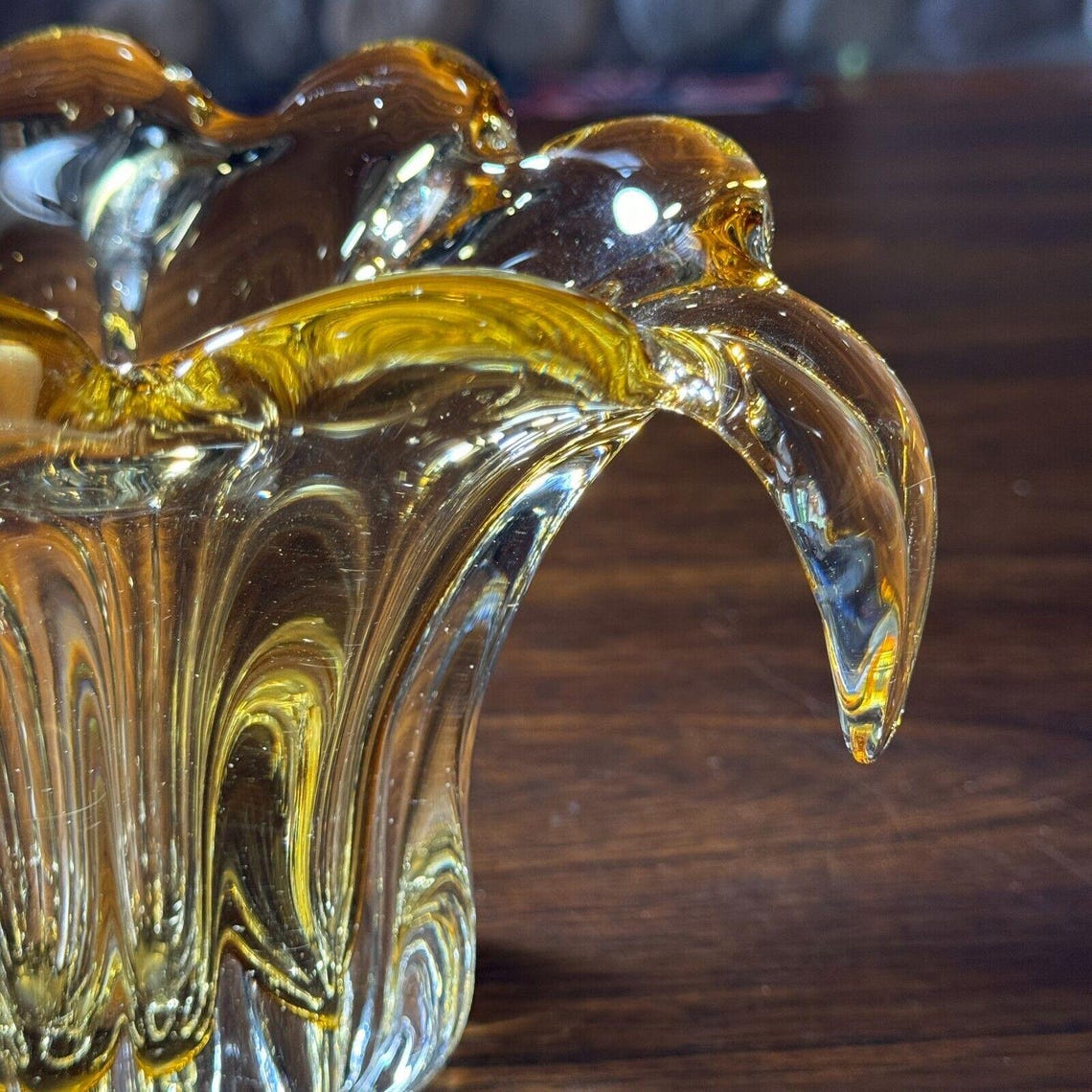 Vintage Murano Blown Glass Waterfall Vase Yellow Amber Mid Century ...