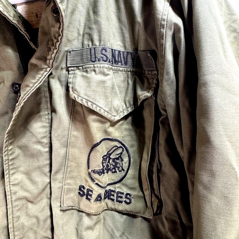 Vintage US Navy Seabees Field Jacket Medium Military OD Green Lined ...