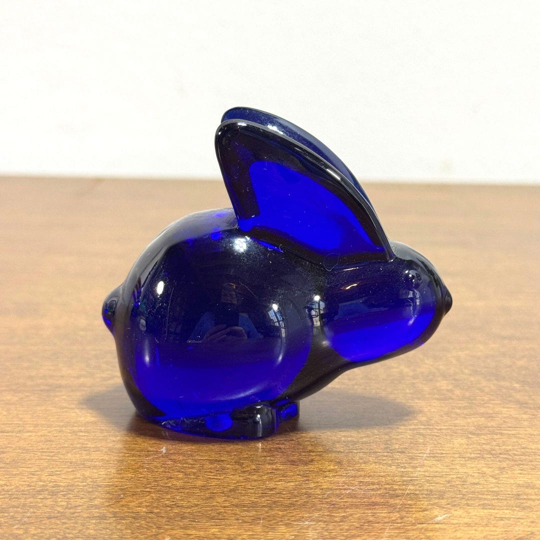 Vintage Oneida Cobalt Blue Rabbit Figure Hand Cut Blown 24% Lead ...