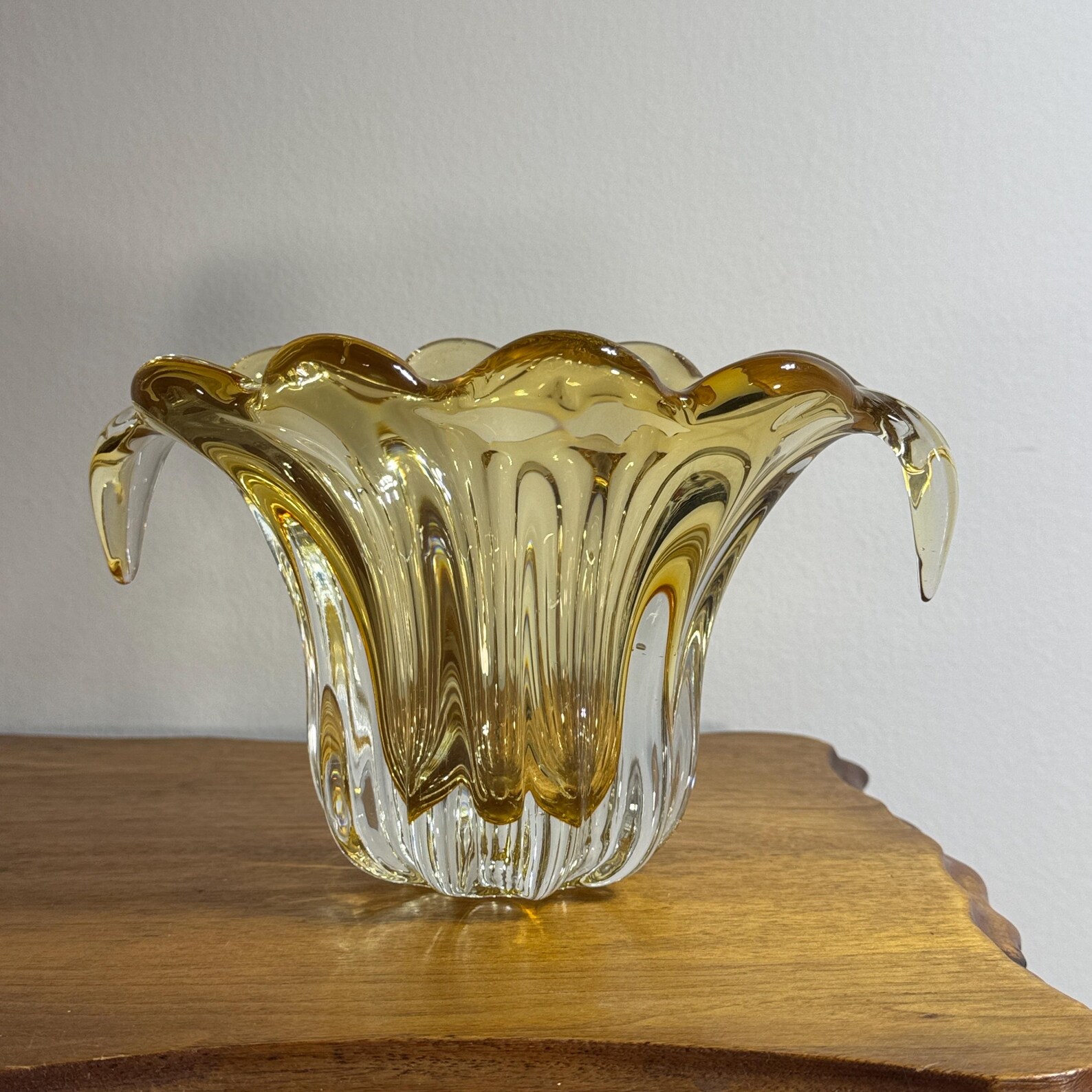 Vintage Murano Blown Glass Waterfall Vase Yellow Amber Mid Century ...