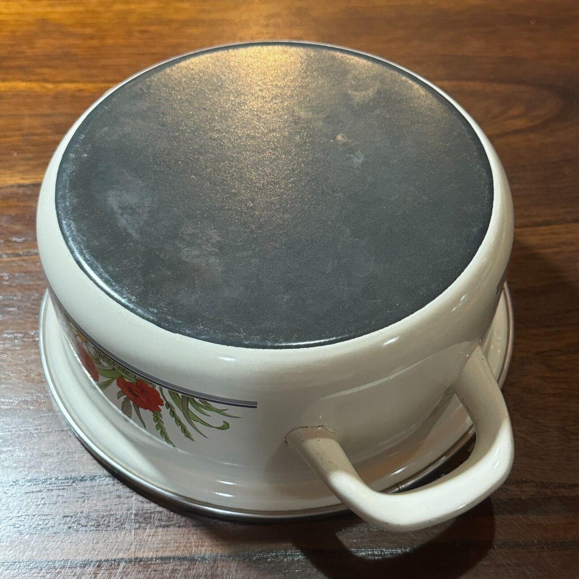 Vintage Enamel Pot Dutch Oven Red Poppies Daisies With Handles 7" - Etsy