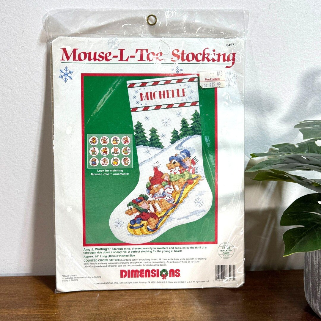 Vintage Dimensions Mouse-l-toe Stocking Cross Stitch Christmas Mice ...
