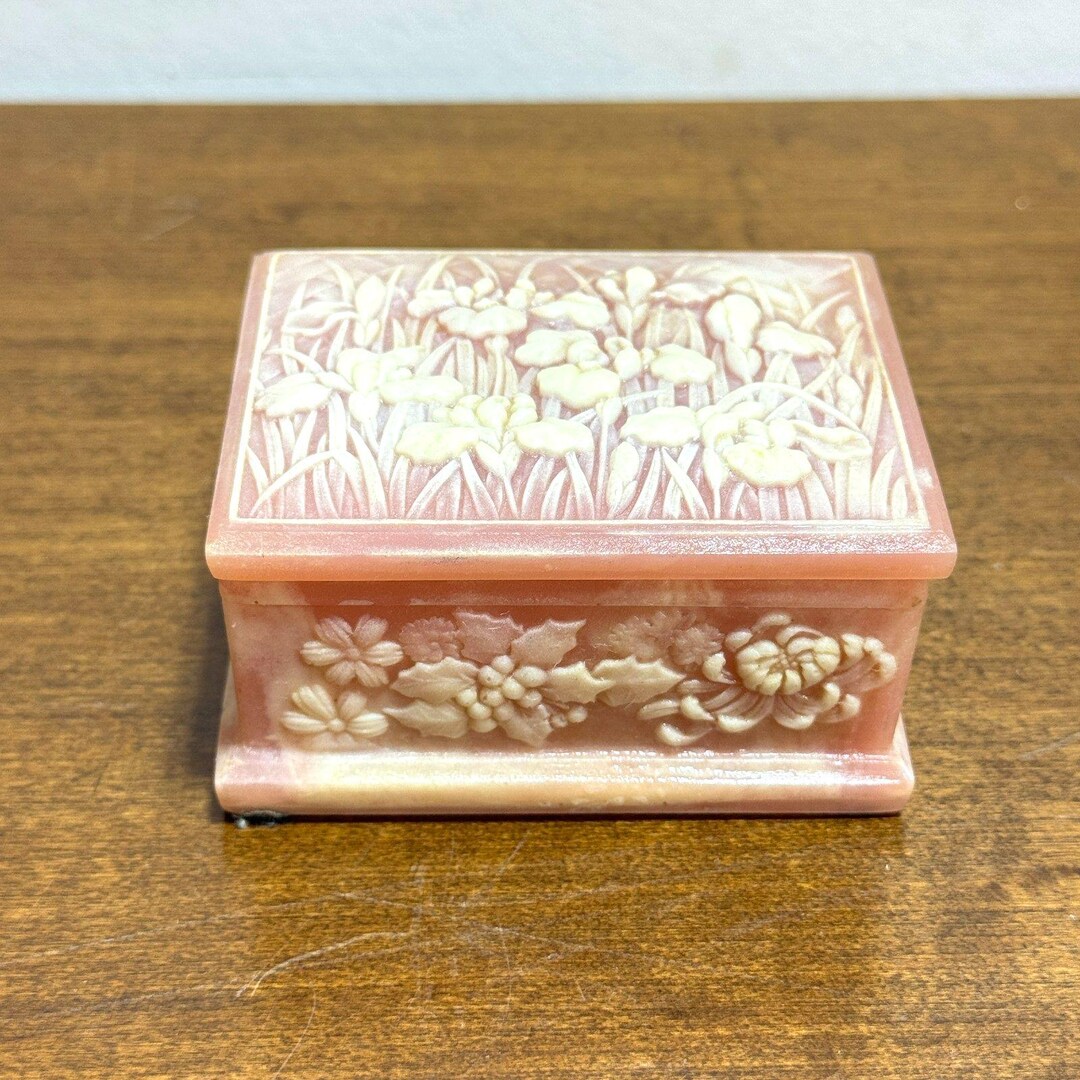 Vintage Incolay Stone Jewelry Box Art Trinket U.S.A. Floral Pink - Etsy