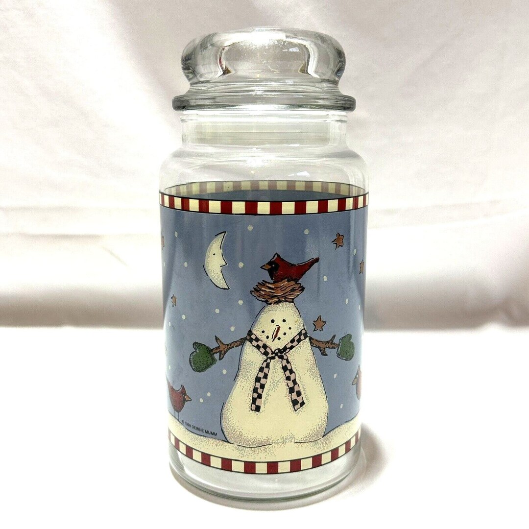 Sakura Debbie Mumm Canister Glass Cookie Jar Country Grannycore Snowmen ...
