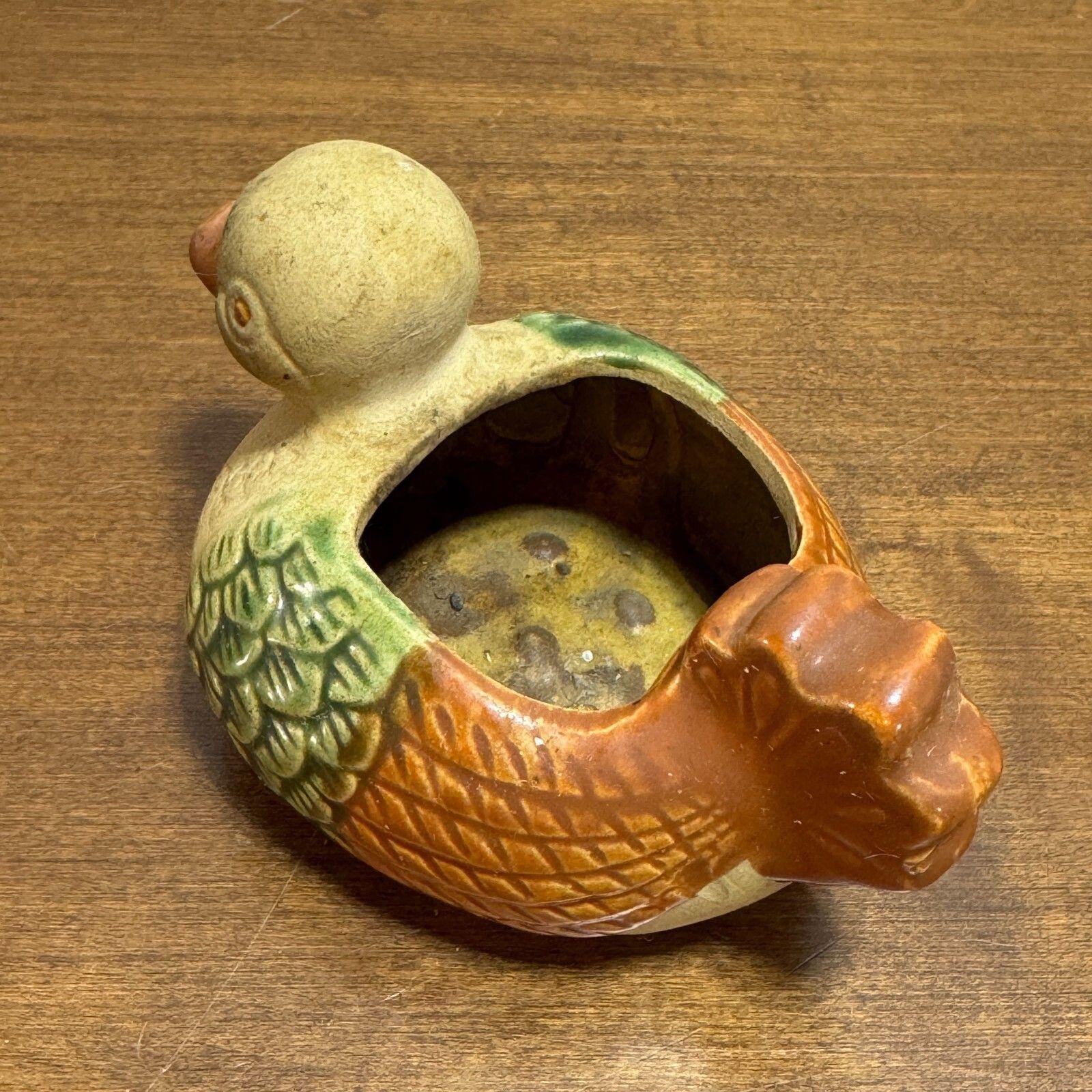 Vintage Clay Art Pottery Duck Planter Primitive Stoneware Glazed 3.5" X ...